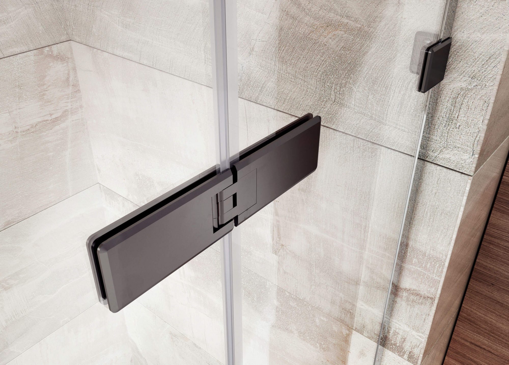 Roman Hinged Door Hung From Inline Panel & Side Panel Silver