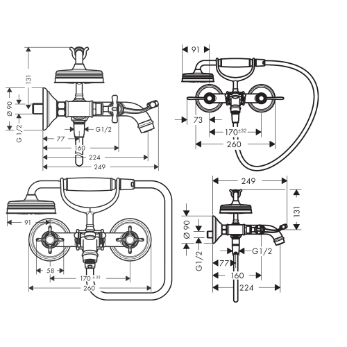 AXOR Montreux 2 Handle Manual Bath & Shower Mixer