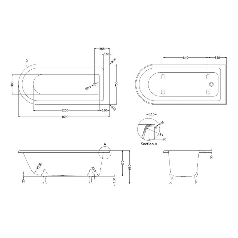 Bayswater Freestanding Shower Bath, 1700mm | West One Bathrooms Online
