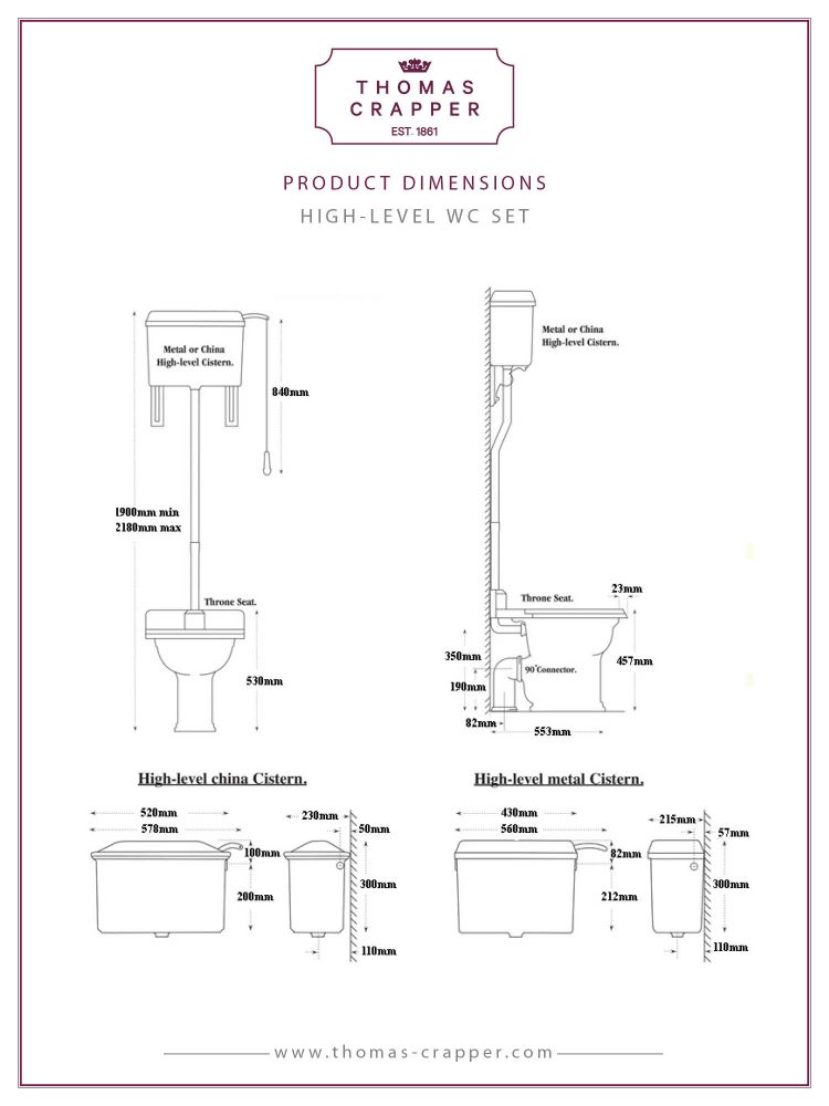 Thomas Crapper High-level WC Set with 814 Cast Metal Cistern