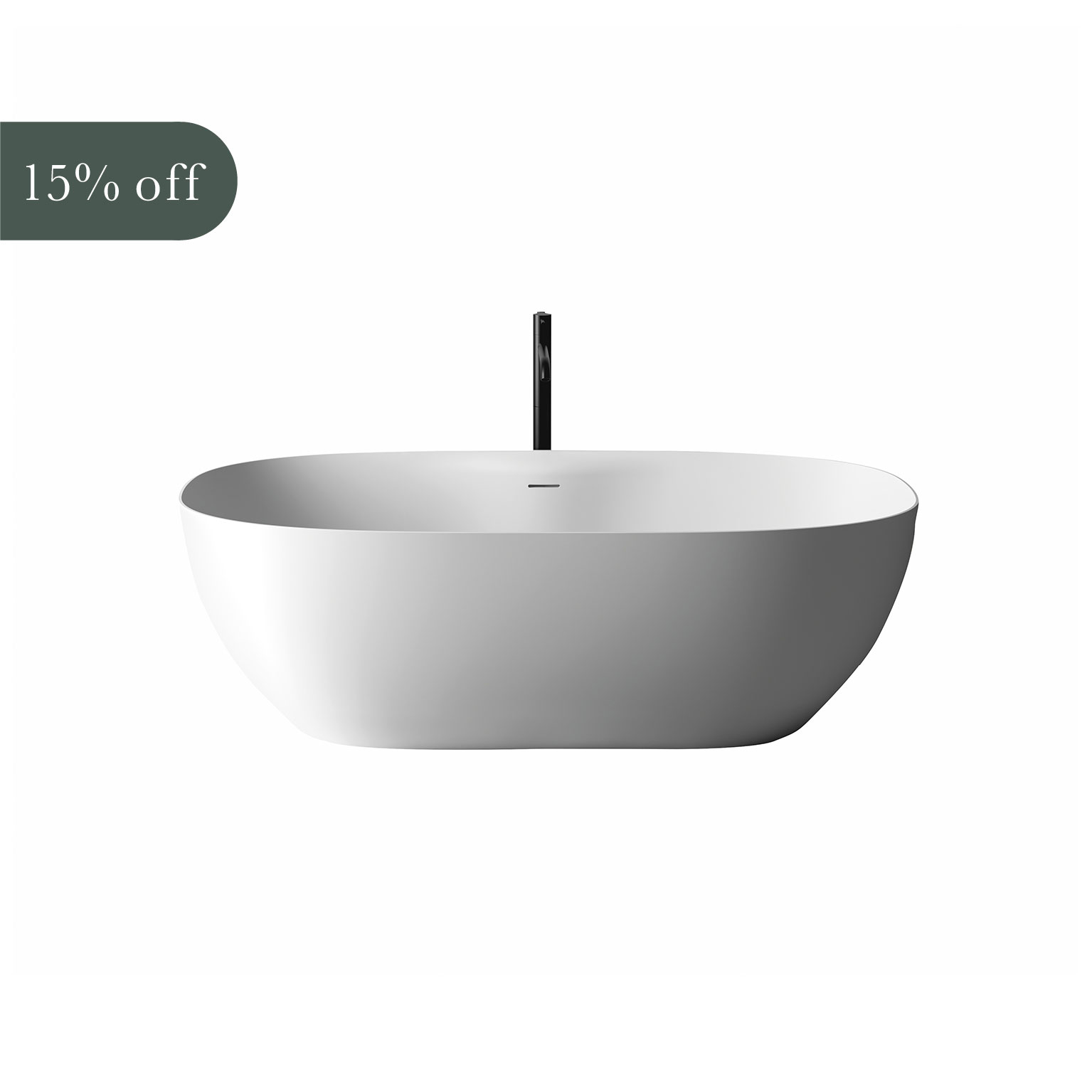 Aidos Bio Solid Surface Freestanding Bath With Overflow, Matt White | West One Bathrooms Online