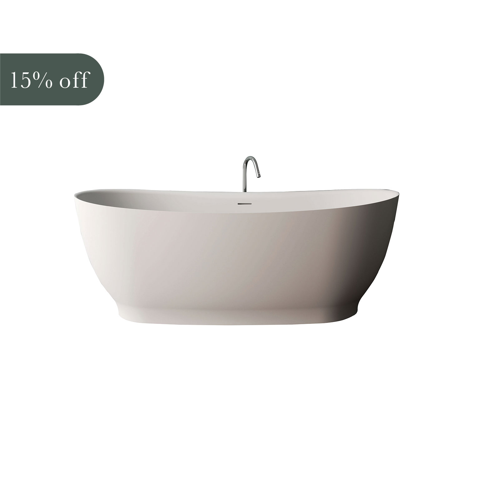 Ares Bio Solid Surface Freestanding Bath With Overflow, Matt White