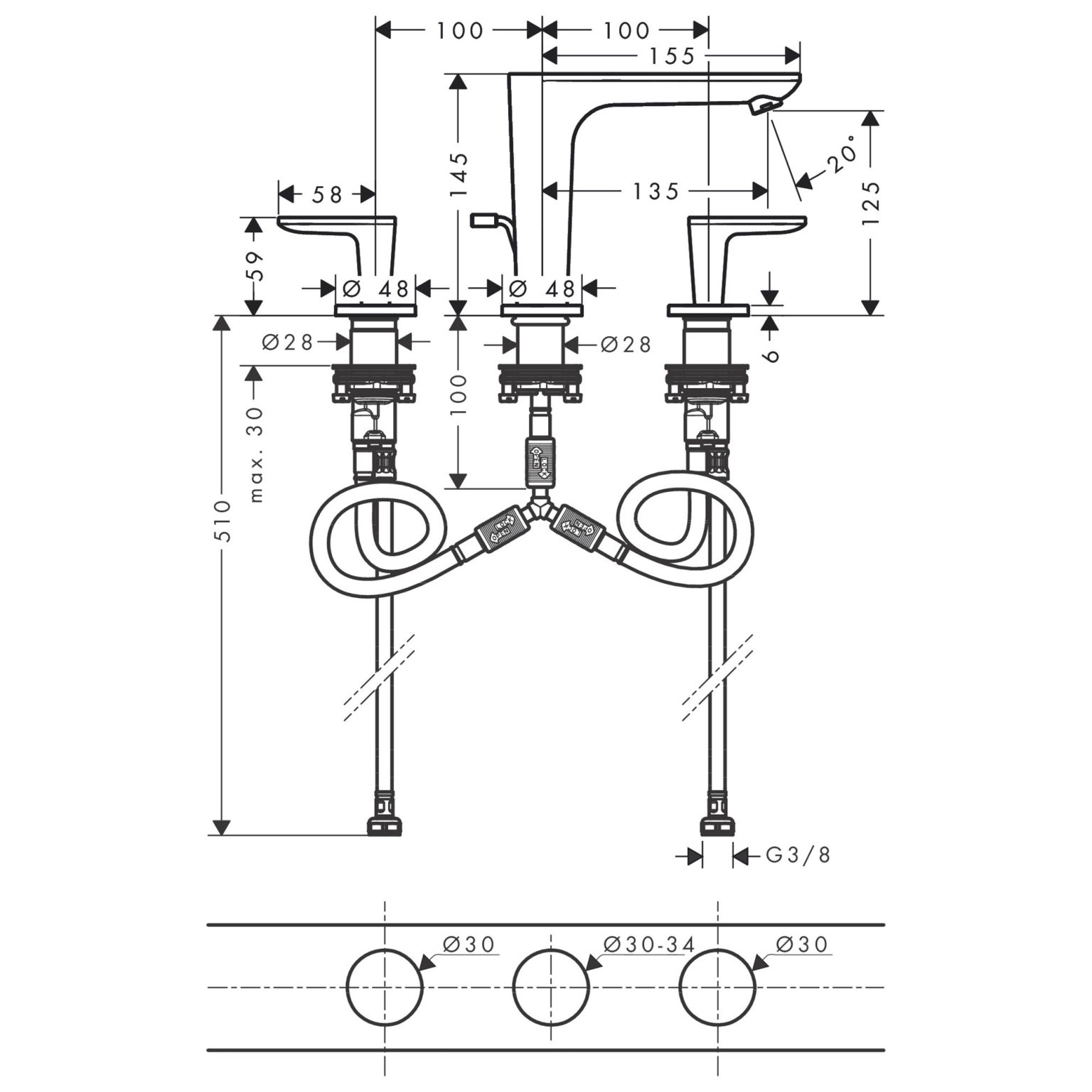 AXOR Citterio C Cubic Cut 3 Hole Deck Mounted Basin Mixer 125 | West ...