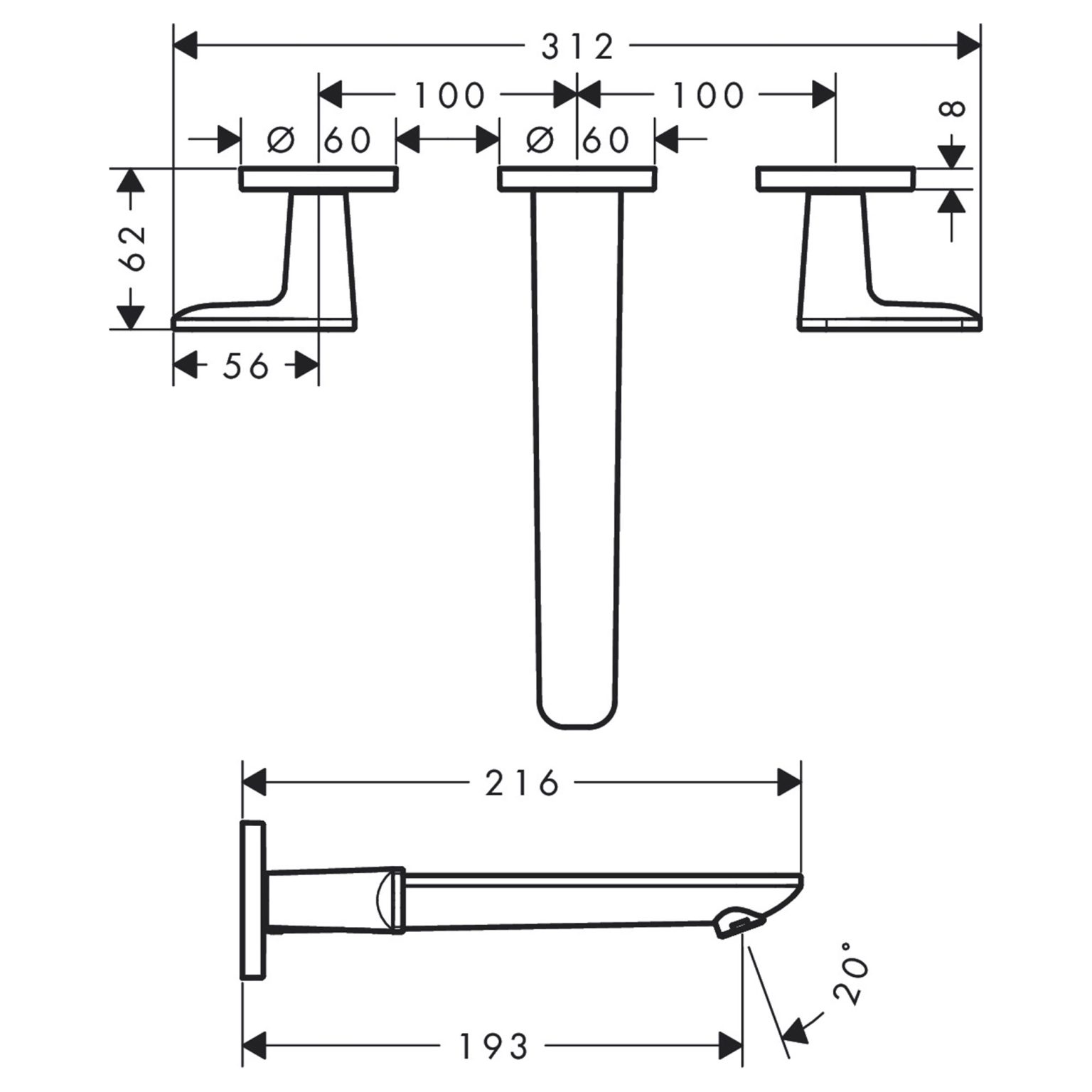 AXOR Citterio C Cubic Cut 3 Hole Wall Mounted Basin Mixer | West One ...