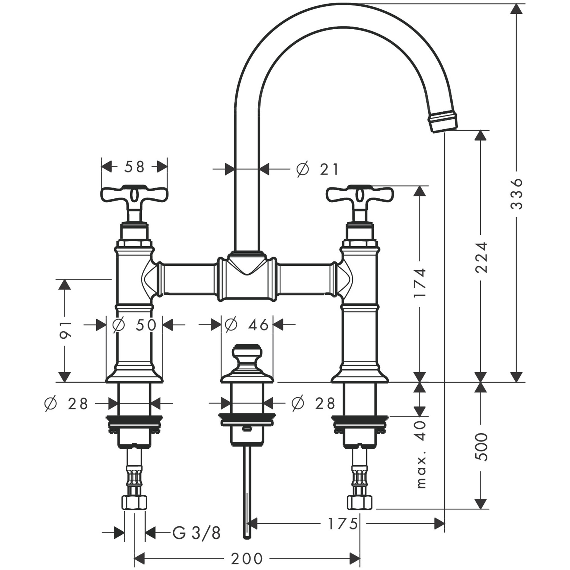 AXOR Montreux Basin Mixer 220 With Cross Handles And Pop-Up Waste ...